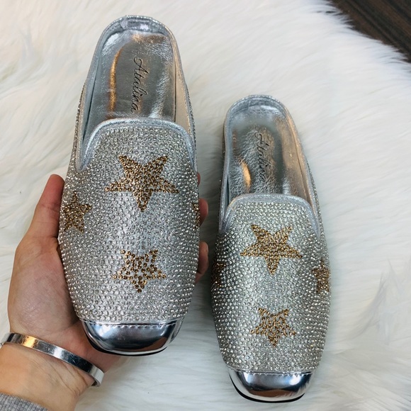 Shoes | Silver Rhinestoned Star Mule | Poshmark